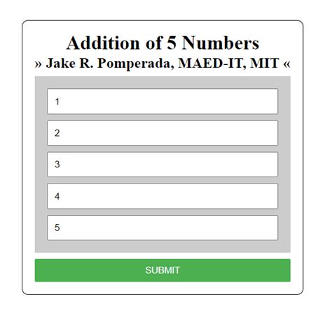 Addition Of Five Numbers In Php Free Computer Programming Source