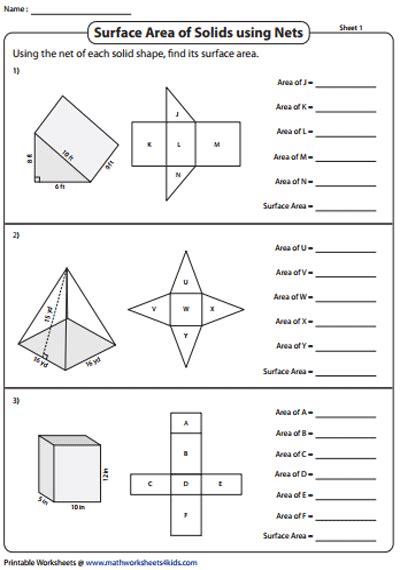 Surface Area Using Nets Worksheets
