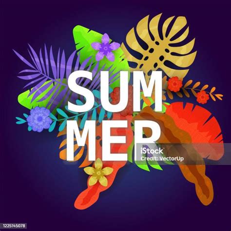 여름 유행 열대 잎 이국적인 식물 야자 수 정글 잎 어두운 배경 템플릿 배너에 추세 색상 벡터 일러스트레이션 분리 검은색에 대한 스톡 벡터 아트 및 기타 이미지 Istock