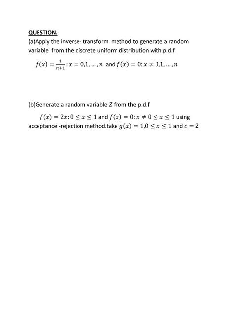 Solved Question Aapply The Inverse Transform Method To