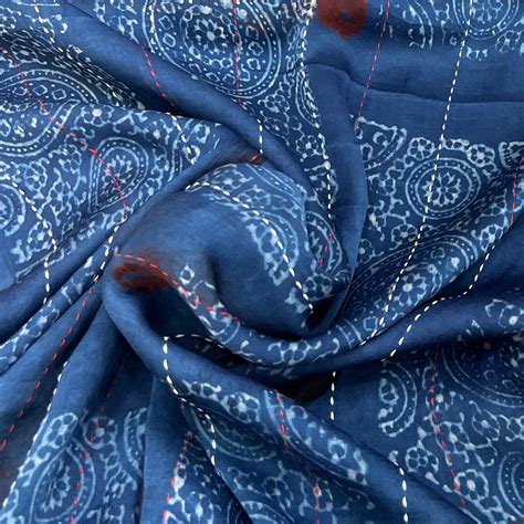 Blue Modal Ajrak Geometric Katha Work Saroj Fabrics