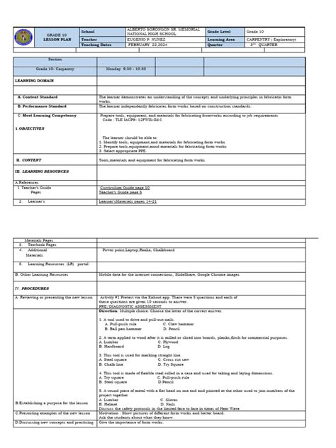 Lessonplanineimncii Grade 8 2022 Pdf Electrical Wiring Learning