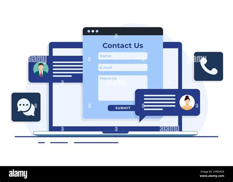 Contact Us Form On Laptop Screen With Message Bubbles Flat Illustration