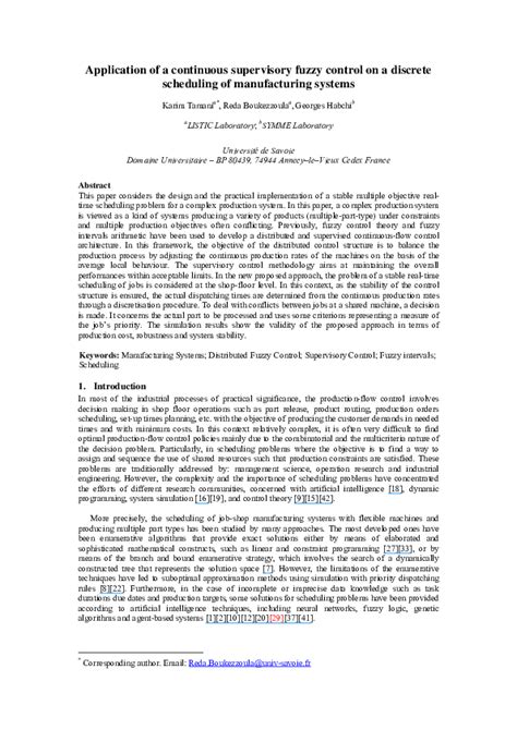 Pdf Application Of A Continuous Supervisory Fuzzy Control On A Discrete Scheduling Of