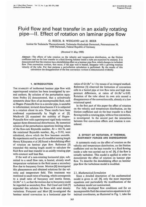 Pdf Fluid Flow And Heat Transfer In An Axially Rotating Pipe 2 Effect Of Rotation On Laminar