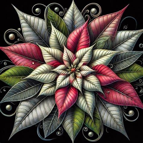 Fractal And Zentangle Image Of A Beautiful 3d Poinsettia Star With