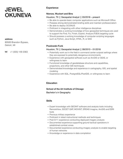 Geospatial Analyst Resume Samples Velvet Jobs