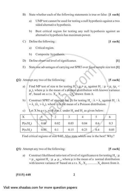 Testing Of Hypotheses 2016 2017 Bsc Statistics Semester 6 Tybsc 2013 Pattern Question Paper