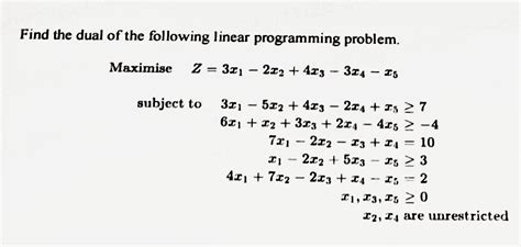 solved find the dual of the following linear programming