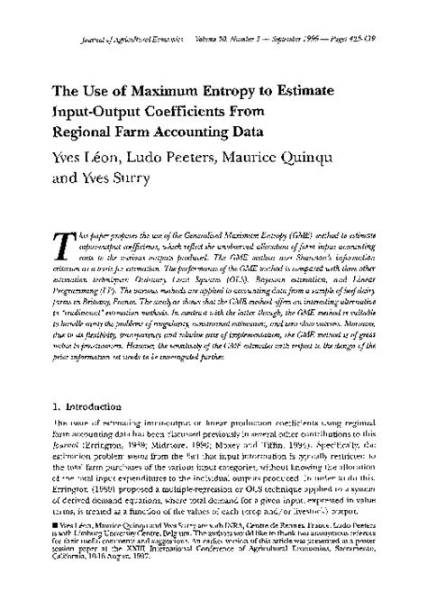 Pdf The Use Of Maximum Entropy To Estimate Input Output Coefficients