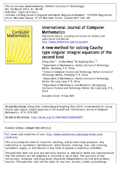 Pdf A New Method For Solving Cauchy Type Singular Integral Equations