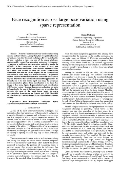 Pdf Face Recognition Across Large Pose Variation Using Sparse