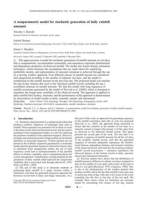 Pdf A Nonparametric Model For Stochastic Generation Of Daily Rainfall Amounts