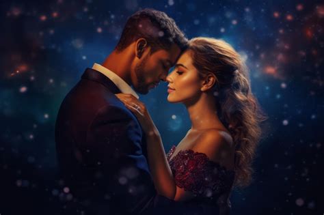 Premium Photo Beautiful Young Couple In Love Kissing On The Background Of The Night Sky Ai