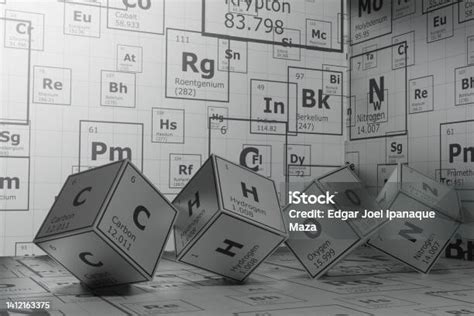 주기율표 탄소 수소 산소 및 질소의 요소의 3d 큐브의 배경 교육 과학 기술 및 공학 배경 3차원 형태에 대한 스톡 사진 및 기타 이미지 Istock