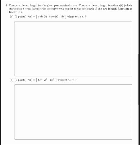 solved compute the arc length for the given parametrized