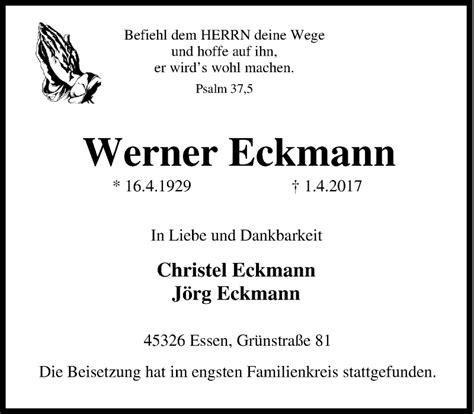 Traueranzeigen Von Werner Eckmann Trauer In Nrwde