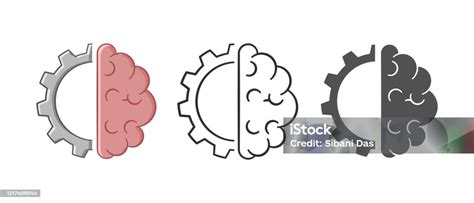 다른 스타일의 두뇌 공학 아이콘 플랫 스타일 하프 브레인 및 하프 기어 아이콘 흰색 배경에 격리 기어 기계 부분에 대한 스톡