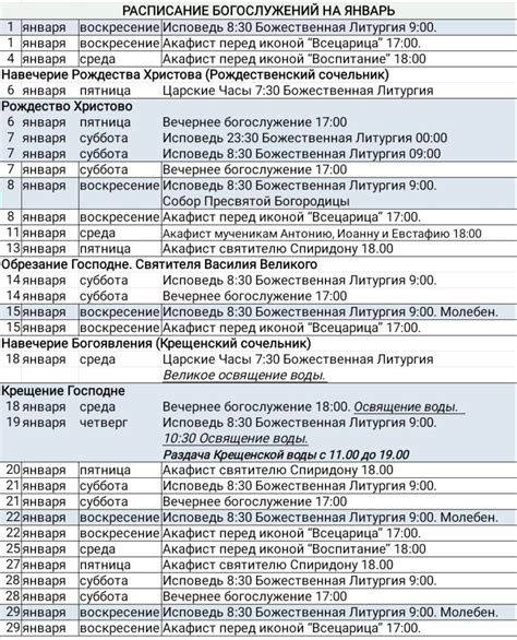 Расписание богослужений на январь Приход храма святителя Спиридона Тримифунтского