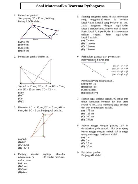 Soal Matematika Teorema Pythagoras Pdf