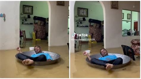 Pria Ini Santai Rebahan Di Kuali Besar Saat Banjir Bikin Geleng Kepala Hot