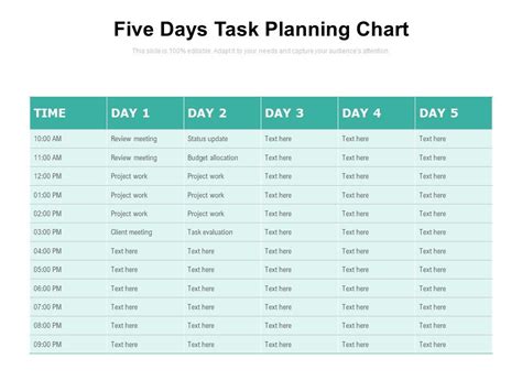 Five Days Task Planning Chart Ppt PowerPoint Presentation Pictures