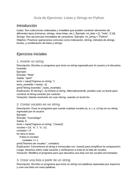 guia listas strings python pdf python lenguaje de programación