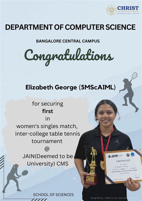 Christ University Computer Science On Linkedin Christuniversity Tabletennischampion