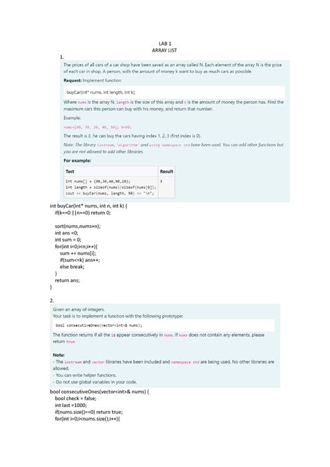 Lab 1 This Is The Instruction For Lab 1 Lab 1 Array List 1 Int Buycarint Nums Int N Int
