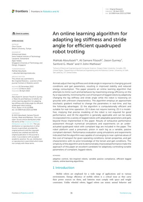 PDF An Online Learning Algorithm For Adapting Leg Stiffness And