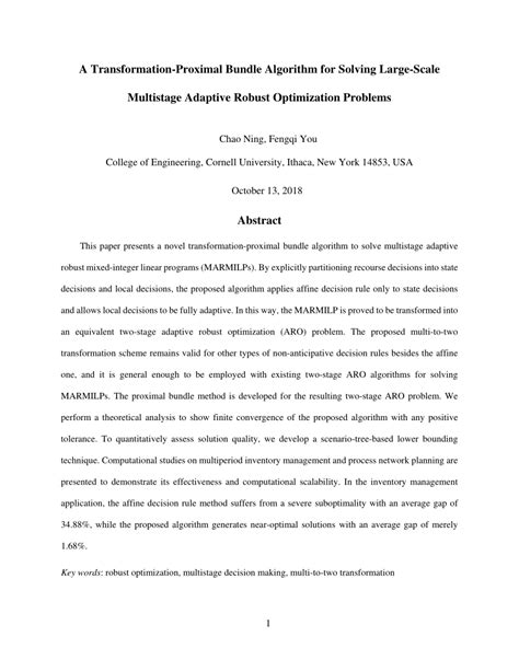pdf a transformation proximal bundle algorithm for solving large scale multistage adaptive