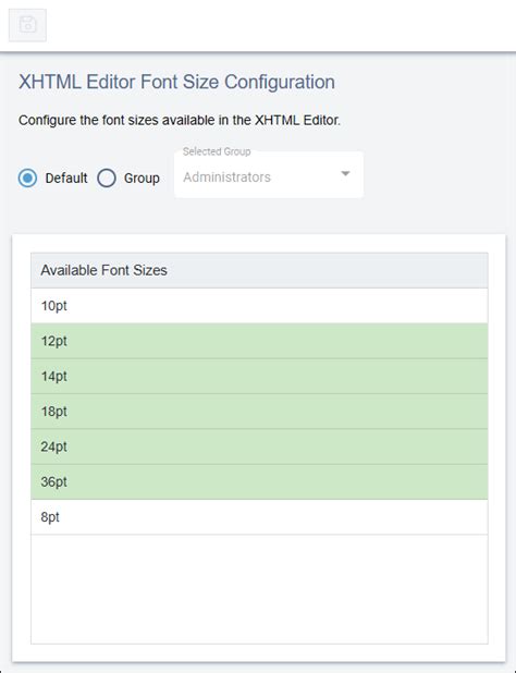 Xhtml Editor Font Sizes Selection
