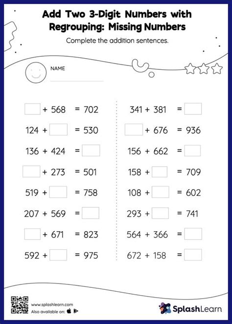 Free Printable 3 Digit Addition Worksheets Splashlearn