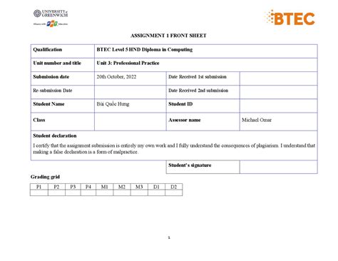 Greenwich 1622 Assignment 1 Work By Bùi Quốc Hưng Assignments Professional Communication Docsity