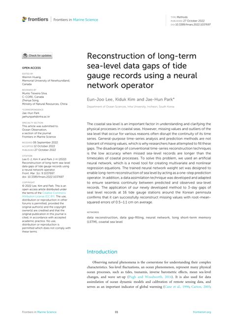 Pdf Reconstruction Of Long Term Sea Level Data Gaps Of Tide Gauge Records Using A Neural