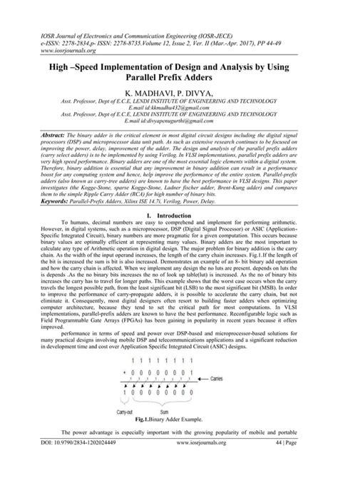 High Speed Implementation Of Design And Analysis By Using Parallel Prefix Adders Pdf