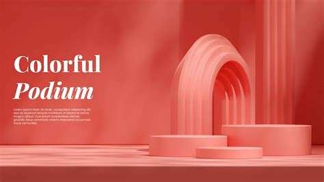 3d изображение представляет собой пустую сцену ярко розового цилиндрического подиума в пейзаже с