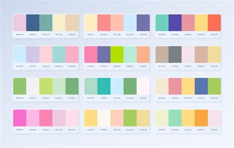 Rgb Hex의 Pantone 색상 팔레트 카탈로그 샘플 새로운 패션 컬러 트렌드 프리미엄 벡터