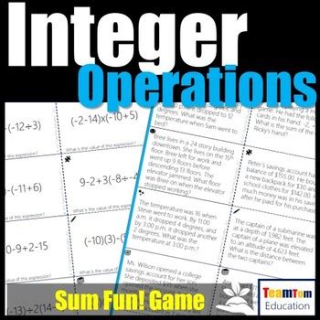 Integer Operations Task Card Game By Team Tom Teachers Pay Teachers