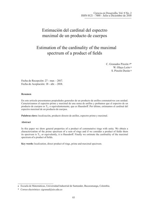 Pdf Estimation Of The Cardinality Of The Maximal Spectrum Of A Product Of Fields