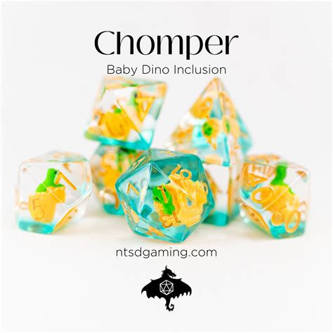 Chomper Dino Egg 7 Piece Acrylic Inclusion Dice Set Ntsd Gaming
