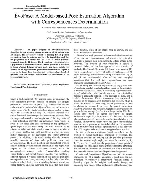 PDF EvoPose A Model Based Pose Estimation Algorithm With Correspondences Determination