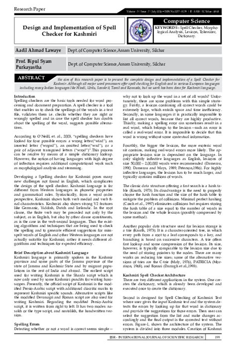 Pdf Design And Implementation Of Spell Checker For Kashmiri