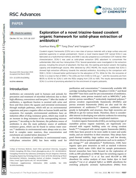 Pdf Exploration Of A Novel Triazine Based Covalent Organic Framework For Solid Phase