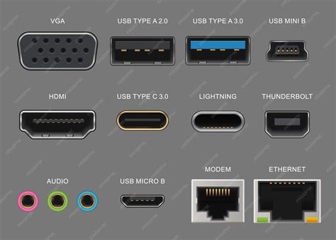 Conector Y Puertos De Carga Usb Y Vga Hdmi Vector Premium