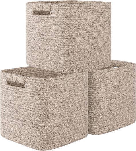 Naturalcozy Storage Cubes 11 Inch Cotton Rope Woven Baskets For Organizing 3 Pack