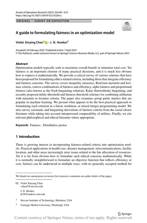 A Guide To Formulating Fairness In An Optimization Model Request Pdf