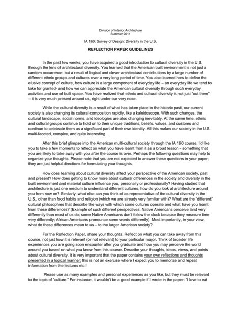 Cultural Diversity Reflection Paper Guidelines