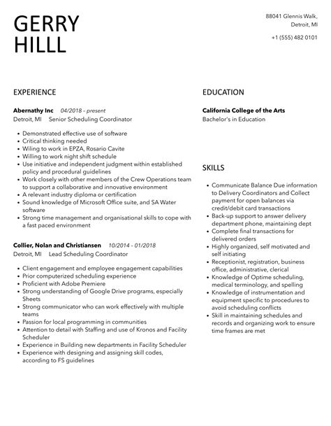 Scheduling Coordinator Resume Samples Velvet Jobs