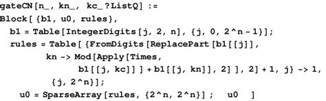 Mathematica Code Implementing Matrix Representation Of The Cnot Gate